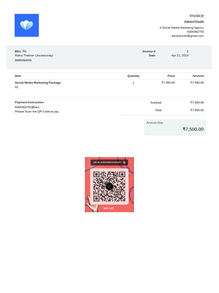 Invoice for Social Media Package | PDF