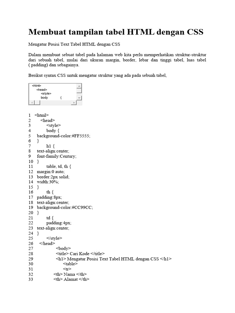 Membuat Tampilan Tabel Html Dengan Css Pdf