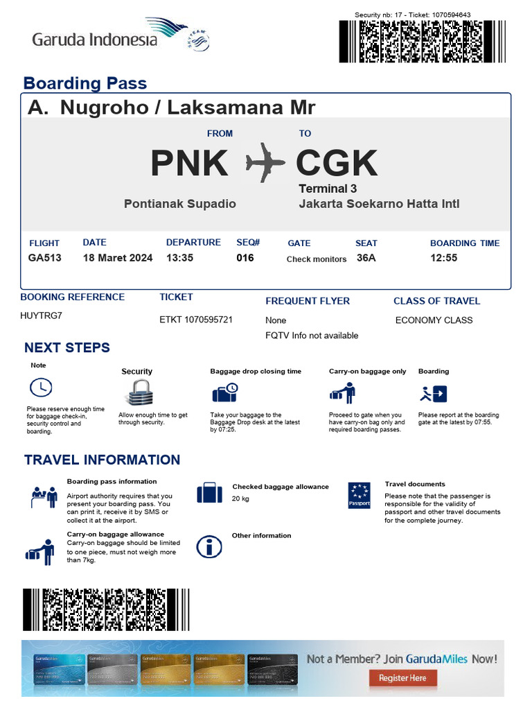 Boarding Pass Garuda Indonesia 3 | PDF | Baggage | Airport