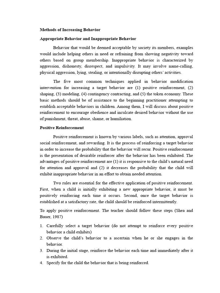 Methods of Increasing Behavior | PDF | Reinforcement | Teachers