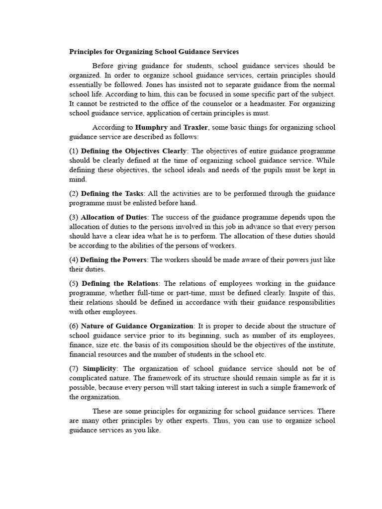 Principles For Organizing School Guidance Services | PDF | School Counselor