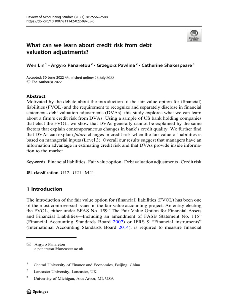 Credit Risk From Bad Valuation Adjustment | PDF | Fair Value ...