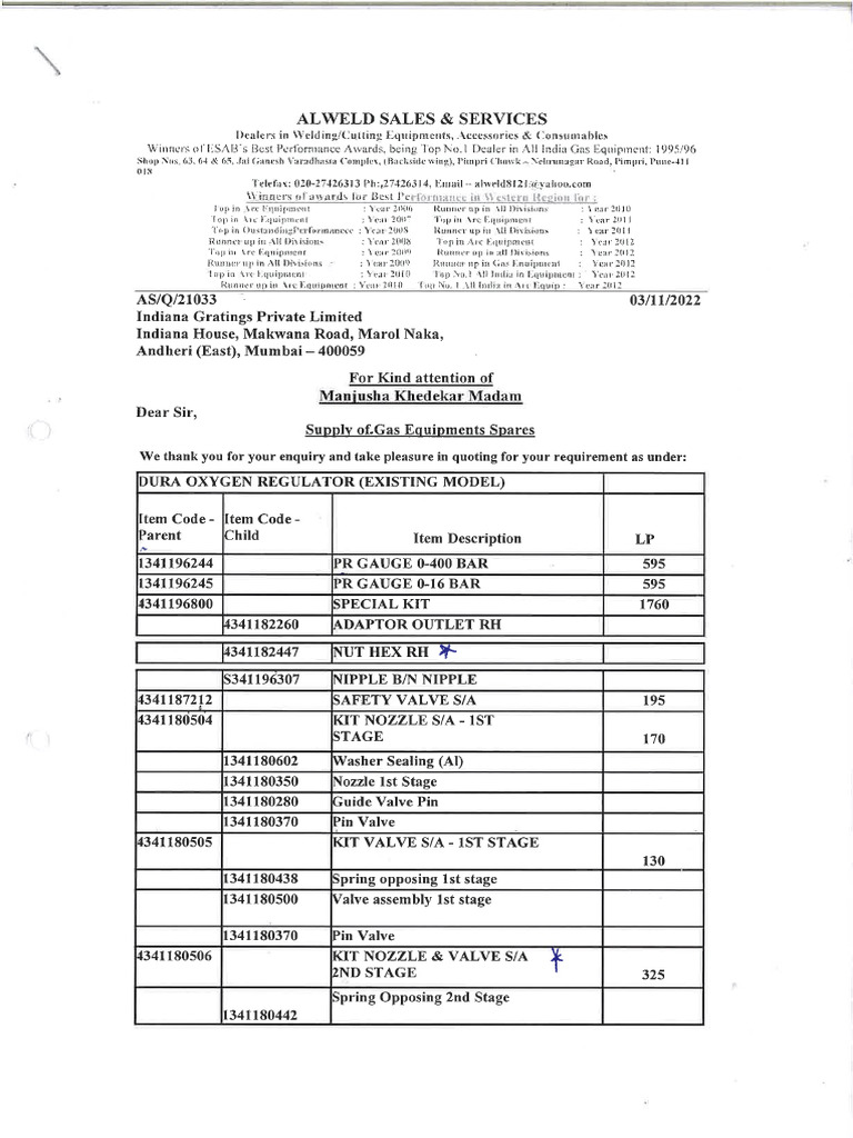 Spare Part List O2, CO2, DA Regulator | PDF