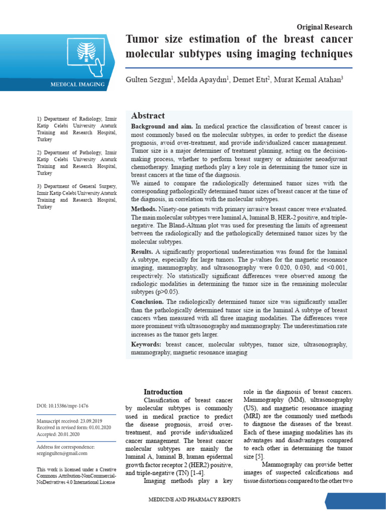 Tumor Size Estimation of The Breast Cancer Molecul | PDF | Medical ...