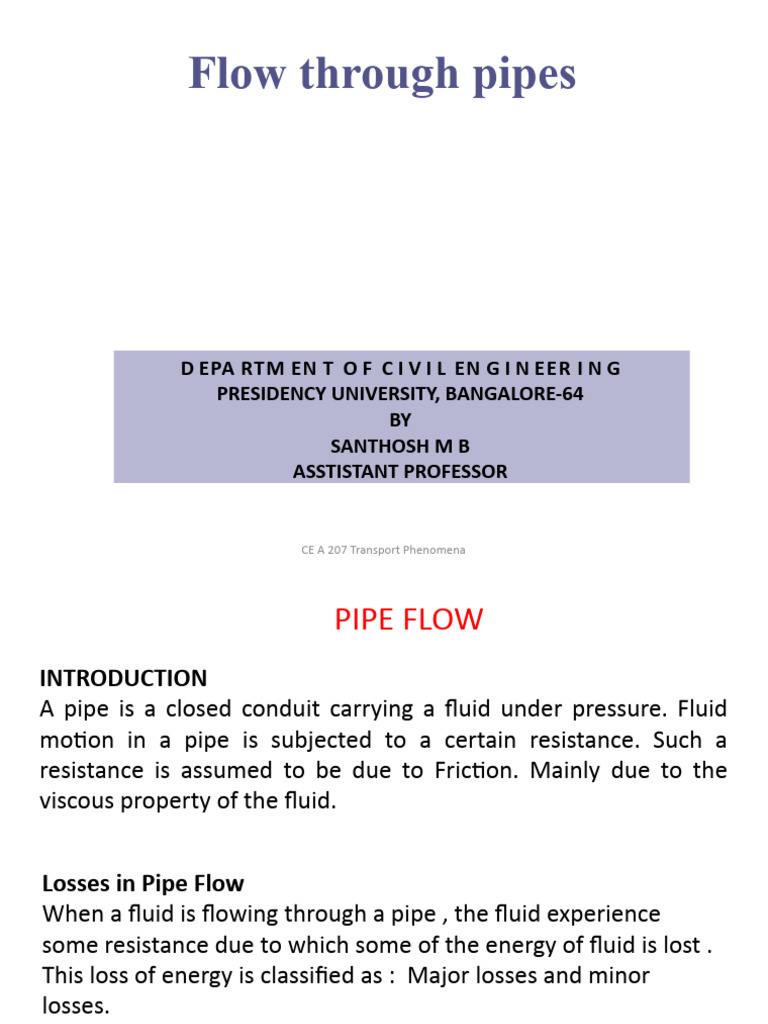 Flow Through Pipes | PDF | Fluid Dynamics | Friction