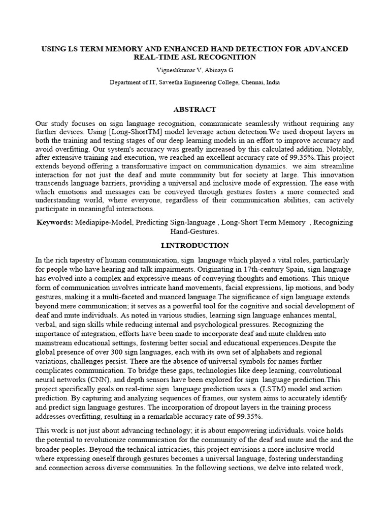 ASL Recognition with LSTM & Hand Detection | PDF | Artificial Neural ...