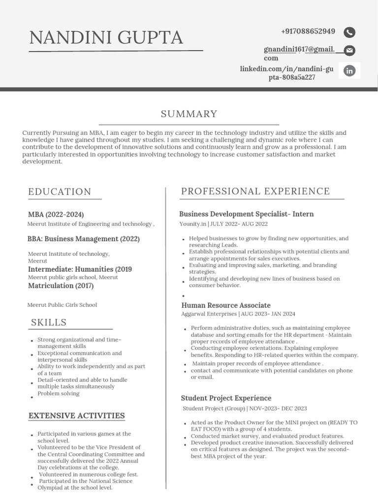 Nandini Gupta Updated Resume-2 | PDF | Sales | Human Resource Management