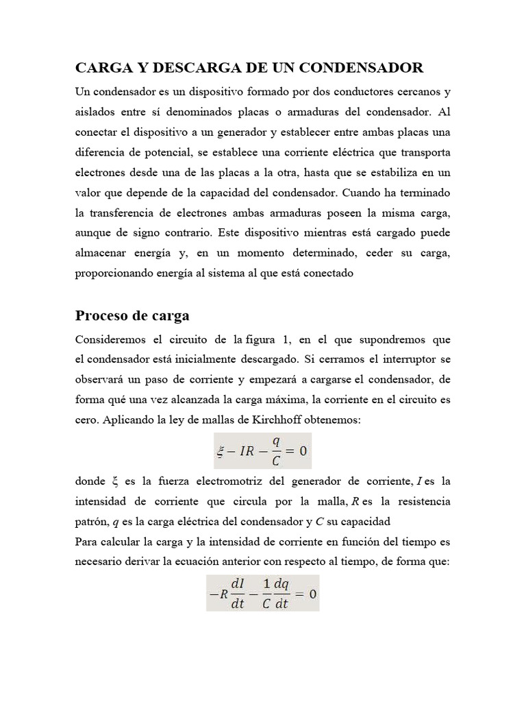 Carga y Descarga de Un Condensador | PDF | Condensador | Capacidad