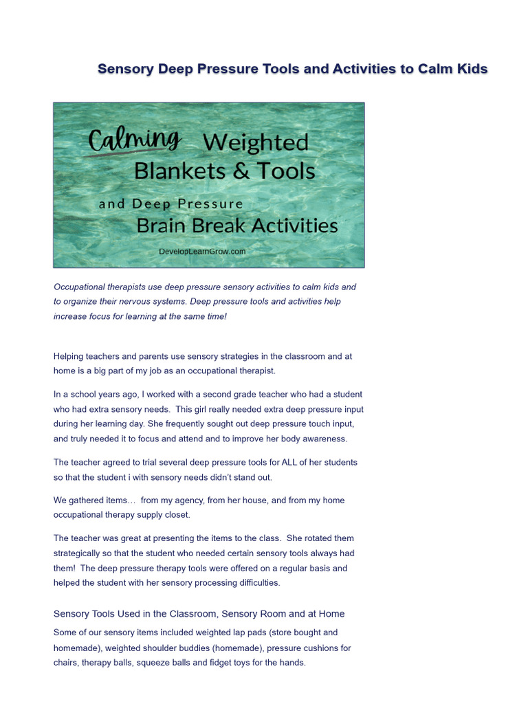 Sensory Deep Pressure Tools and Activities To Calm Kids - 1 | PDF ...