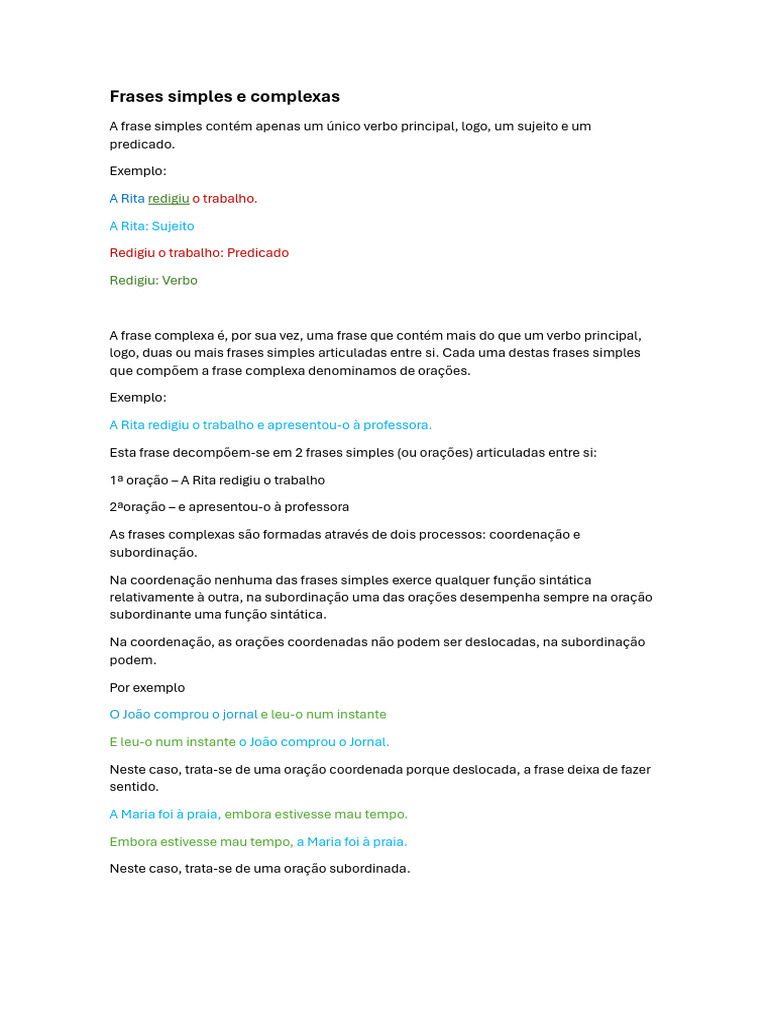 Frases Simples e Complexas | PDF