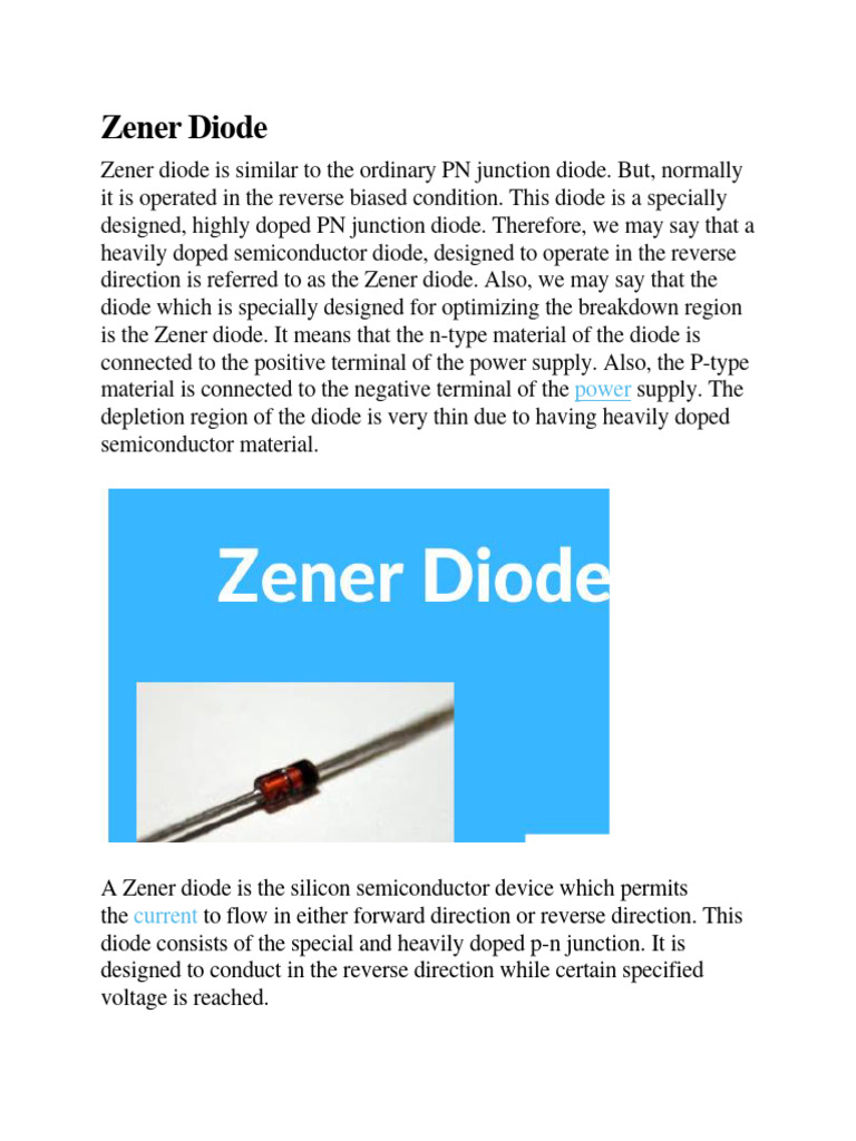 Zener | PDF | P–N Junction | Diode