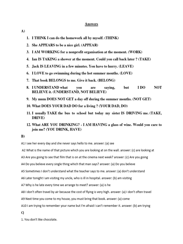 Answers Verbs Tenses | PDF