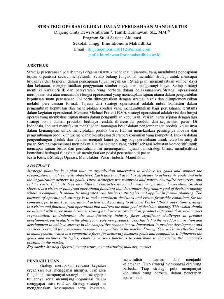 Strategi Operasi Global Dalam Perusahaan Manufaktur | PDF