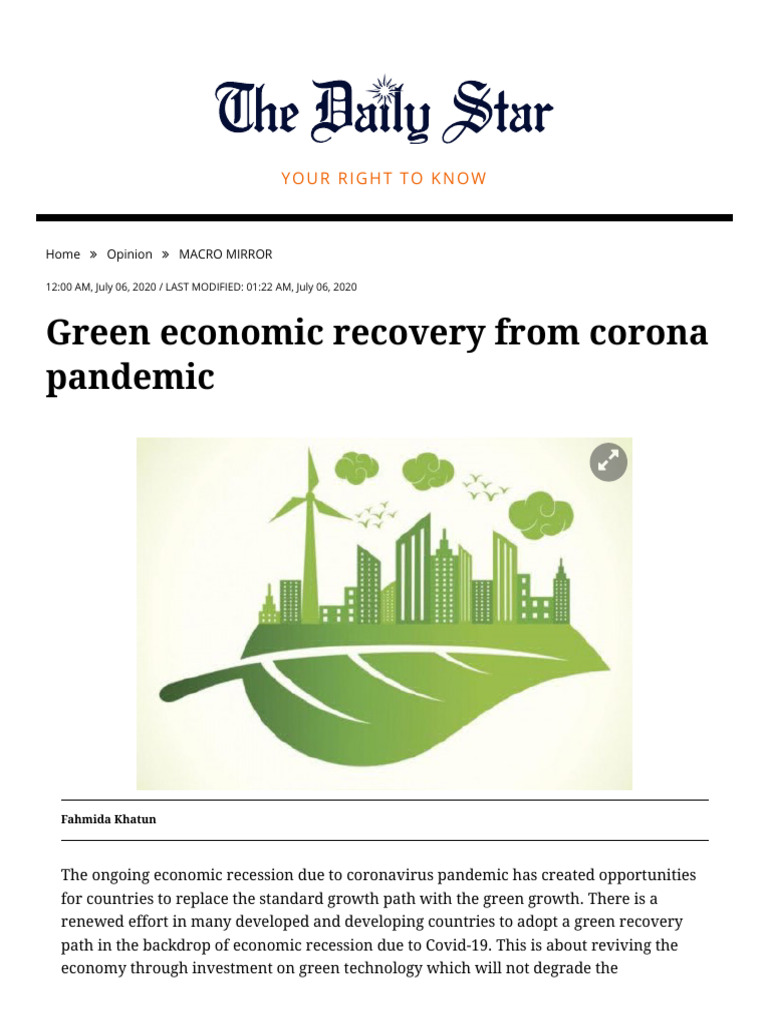 Green Economic Recovery From Corona | PDF | Environmental Social ...