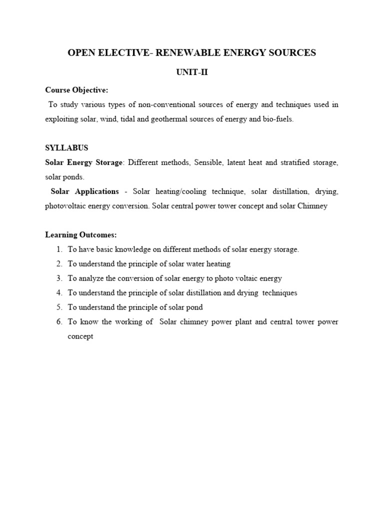 Res Unit-Ii | PDF | Energy Storage | Solar Energy