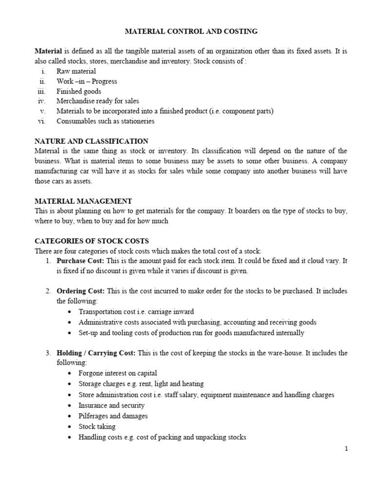 Material Control and Costing | PDF | Inventory | Business