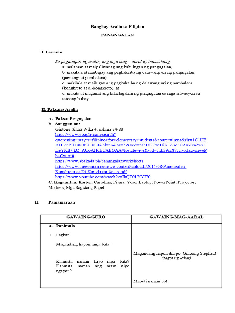 FILIPINO - Pangngalan - DLP 2nd Year | PDF