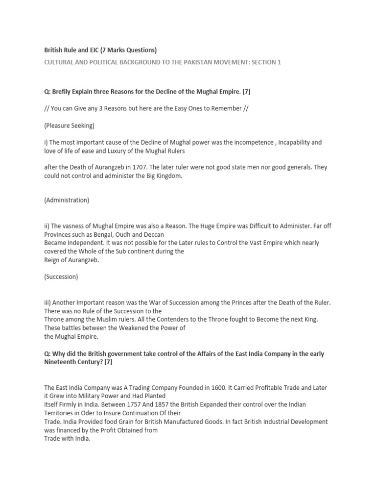 British_Rule_and_EIC[1] | PDF | East India Company | Mughal Empire