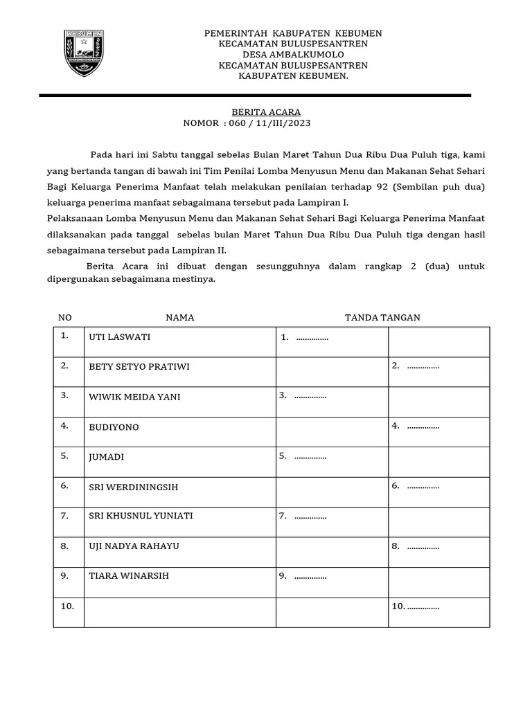 Berita Acara Lomba Menyusun Menu - Doc-1-1 | PDF | Griya & Taman | Sains & Matematika