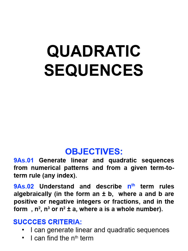 03.1 Quadratic Sequences | PDF | Quadratic Equation | Numbers