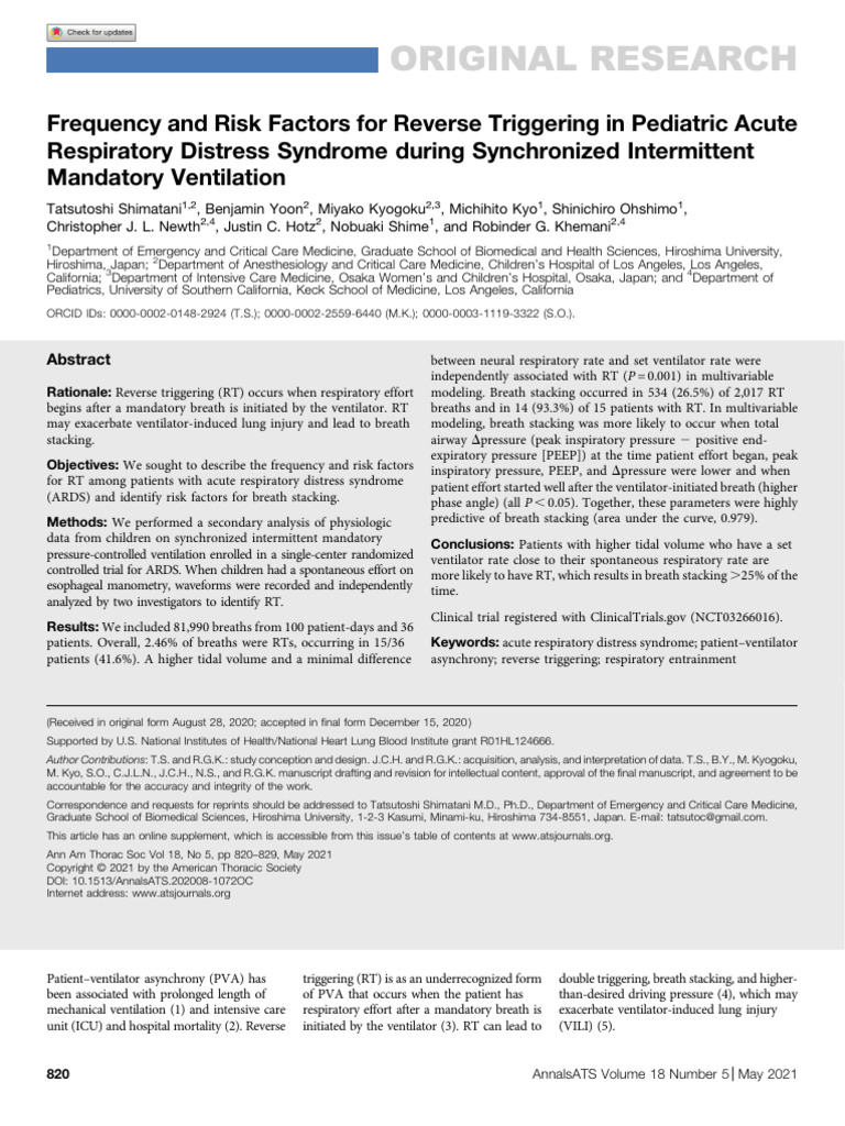 Reverse Triggering In Pediatric 2021 Pdf Breathing Clinical Medicine