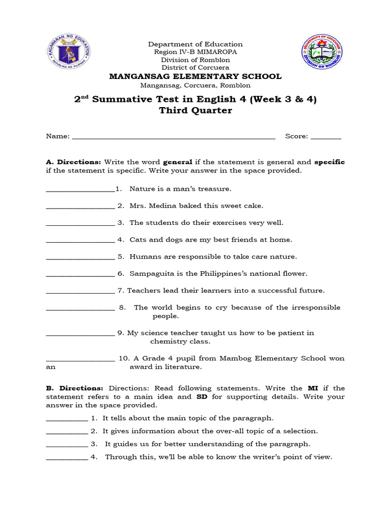 Summative Test #2 ENGLISH | PDF