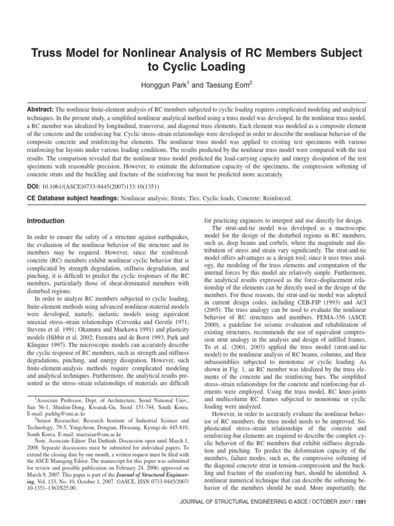 Nonlinear Truss Model for RC Members | PDF | Fracture | Strength Of ...