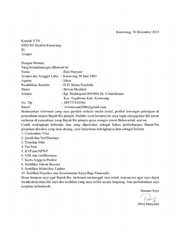 Lamaran Rs Hastien | PDF