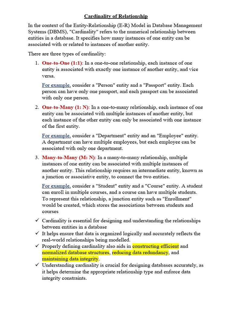 Cardinality and Degree of Reletionship | PDF | Databases | Information Science