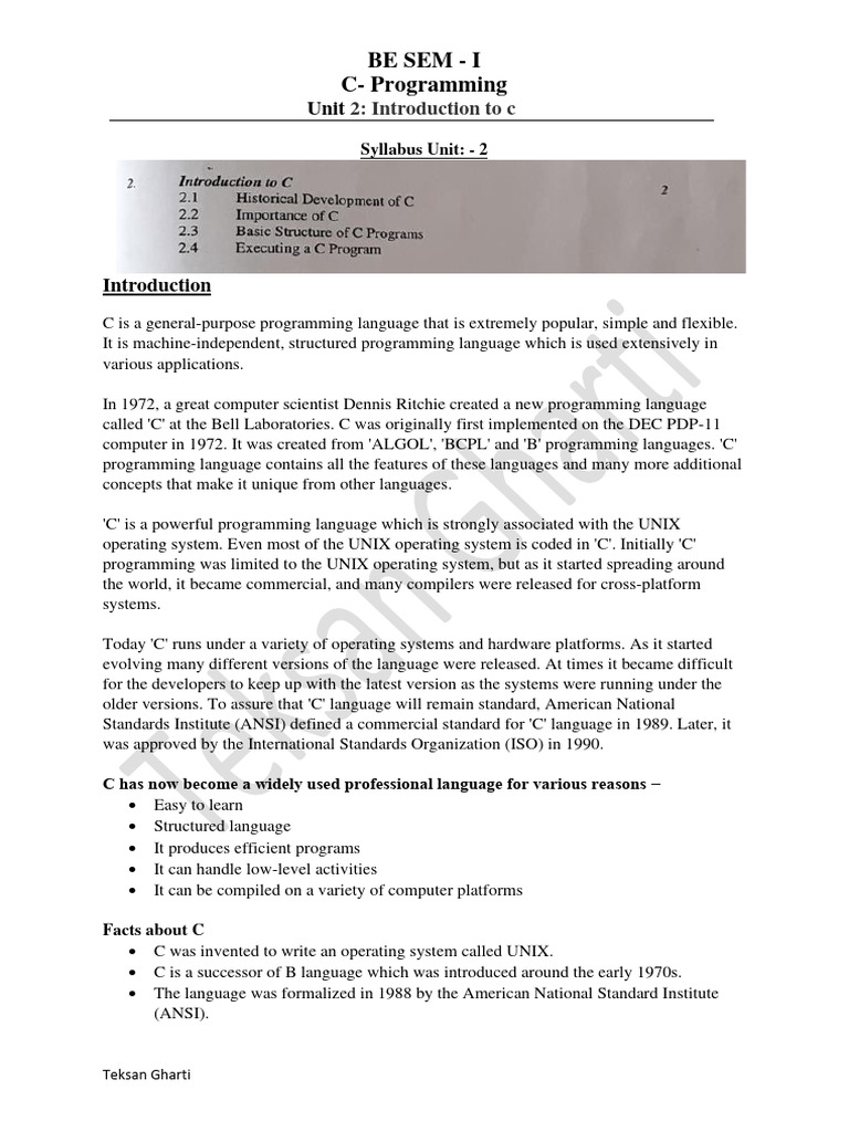 C Programming Unit 2 Pdf C Programming Language Programming