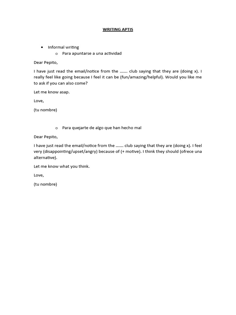 WRITING APTIS (Estructura) | PDF | Sports & Recreation | Language Arts ...