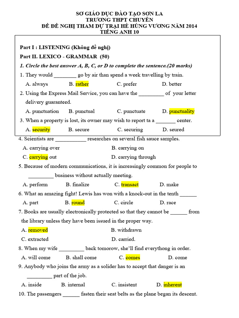 Tieng Anh 10 - Son La | PDF | Language Arts & Discipline | Foreign Language Studies