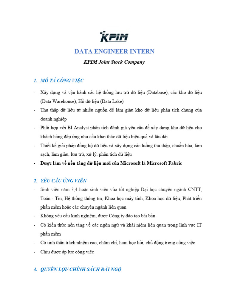 Data Engineer Intern KPIM | PDF