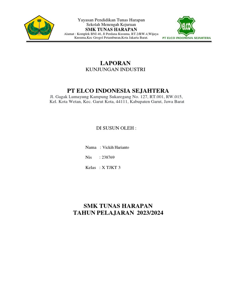 LAPORAN KUNJUNGAN INDUSTRI, Vickih Harianto, X TJKT 3. | PDF | Bisnis