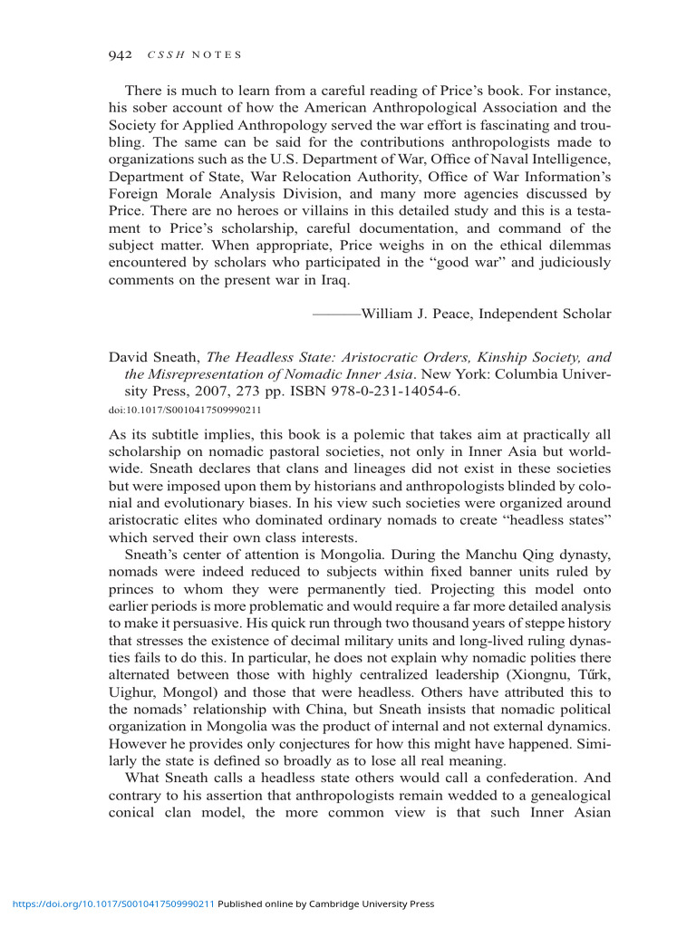 CSSH - Review of Sneath, Headless State | PDF | Kinship | Anthropology