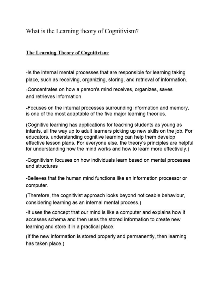 What Is The Learning Theory of Cognitivism | PDF | Learning | Learning Theory (Education)
