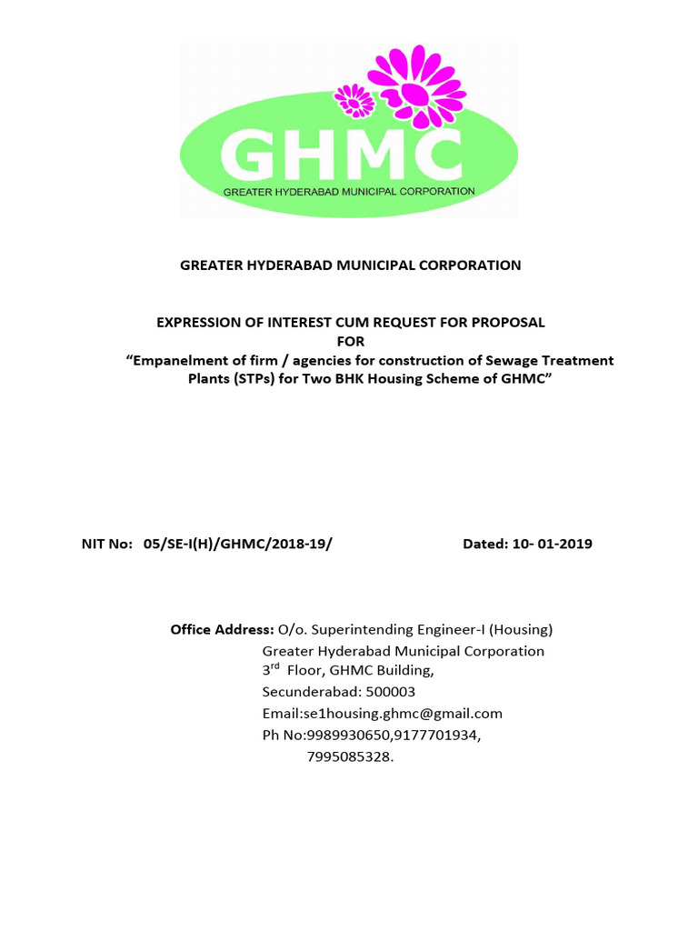 GHMC Seeks STP Construction Firms | PDF | Sewage Treatment