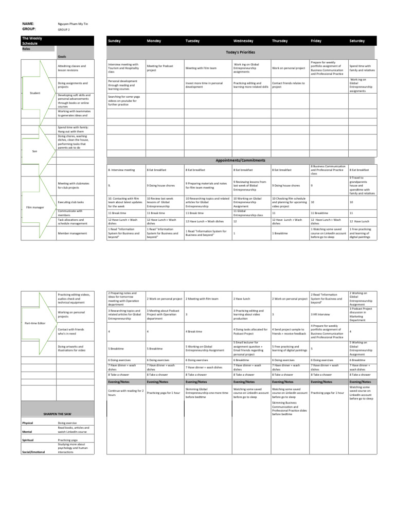 Nguyen Pham My Tin - S3802817 - Covey_s Weekly Planner + Screenshots | PDF