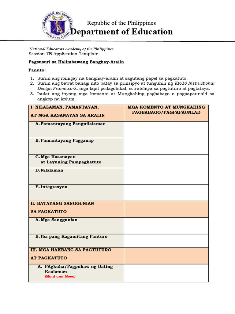 Final Filipino 4 Application Template Session 7B MFTOLENTINO | PDF