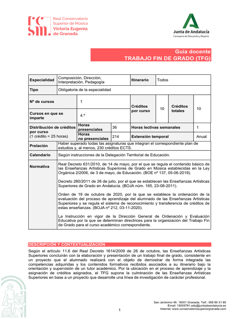 TFG Guia Docente 2022-23 | PDF | Conocimiento | Evaluación