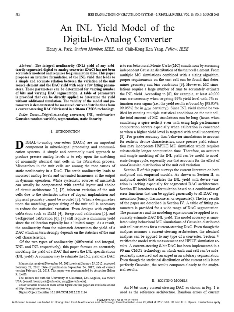 An Inl Yield Model Of The Digital To Analog Converter Pdf Normal Distribution Digital To