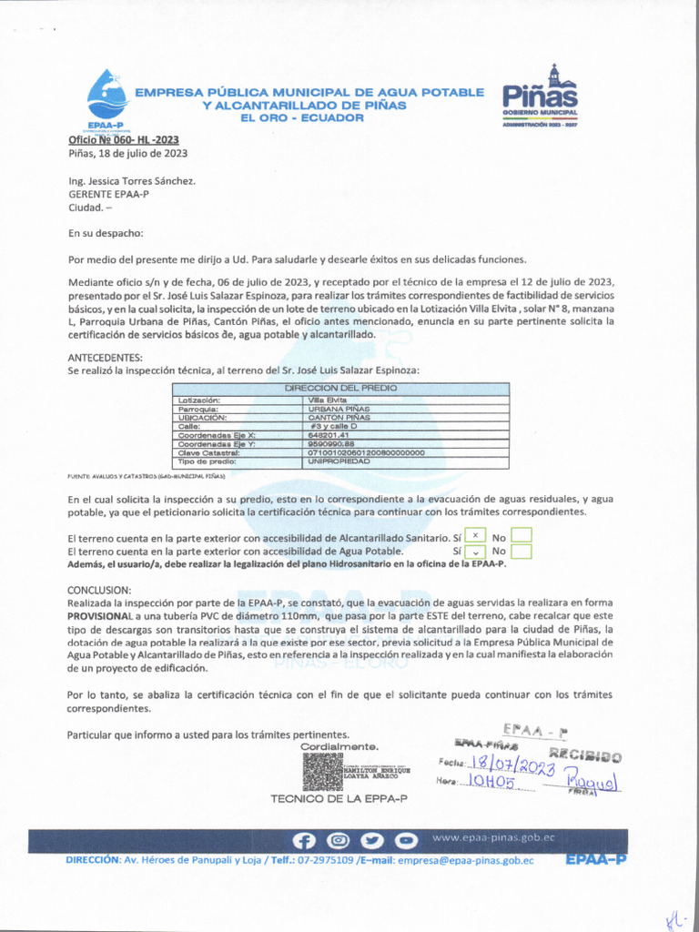 Factibilidad Servicios Básicos | PDF