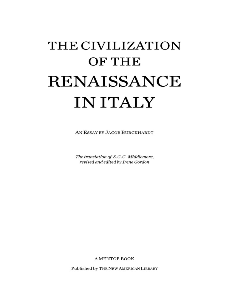 Jacob Burckhardt - The Civilization of The Renaissance in Italy | PDF | Renaissance | Art History