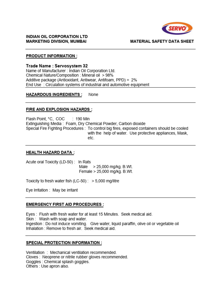 MSDS Servosystem 32 | PDF