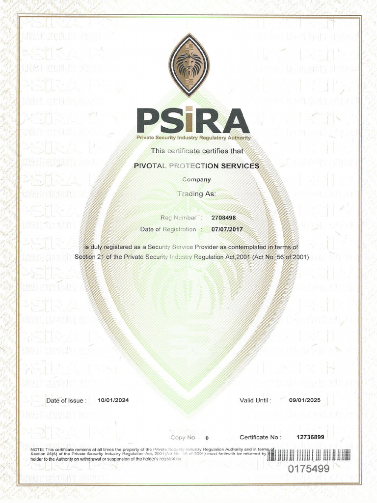 Pivotal Psira Certificate 2024 | PDF