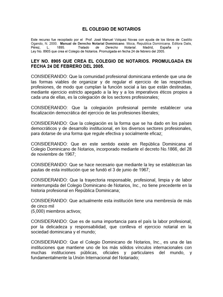 Ley del Colegio Dominicano de Notarios | PDF | República Dominicana ...
