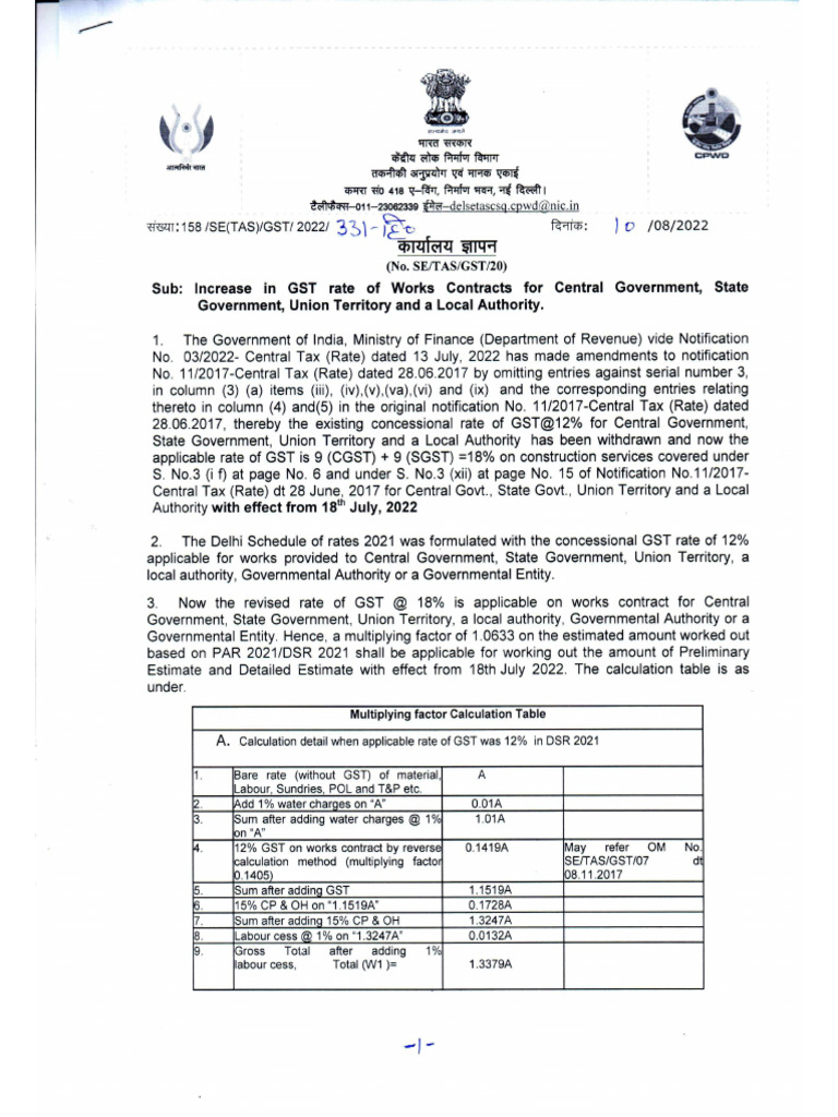 CPWD GST Circular | PDF