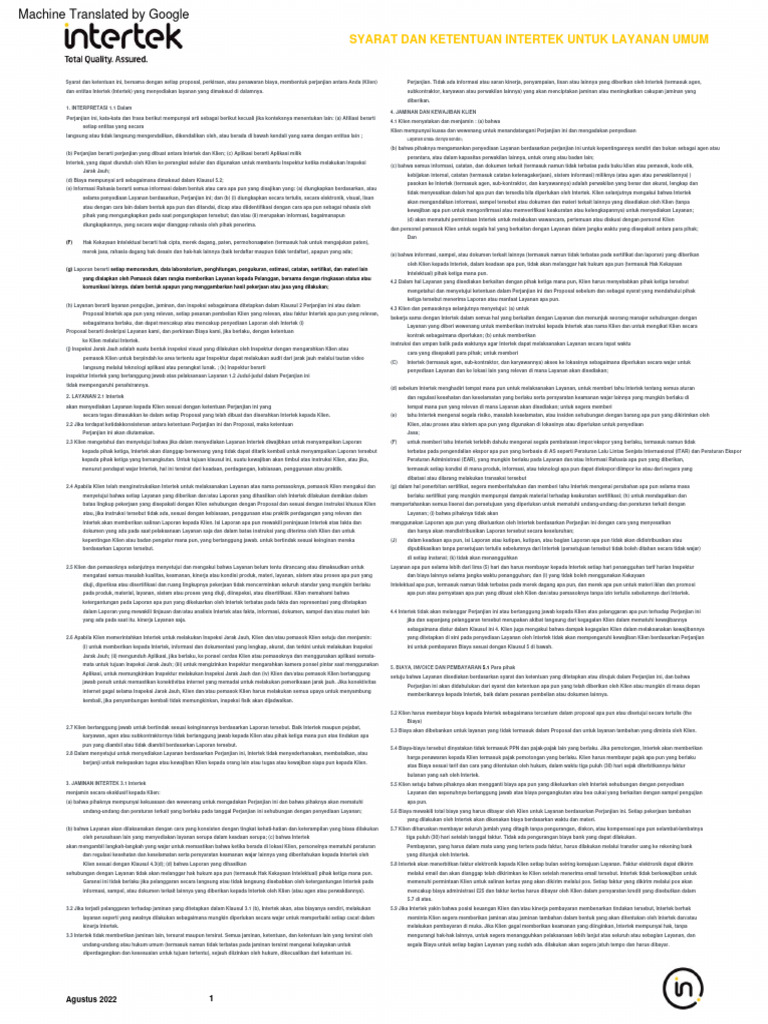 Intertek Global General Terms and Conditions For General Services Aug 2022 | PDF