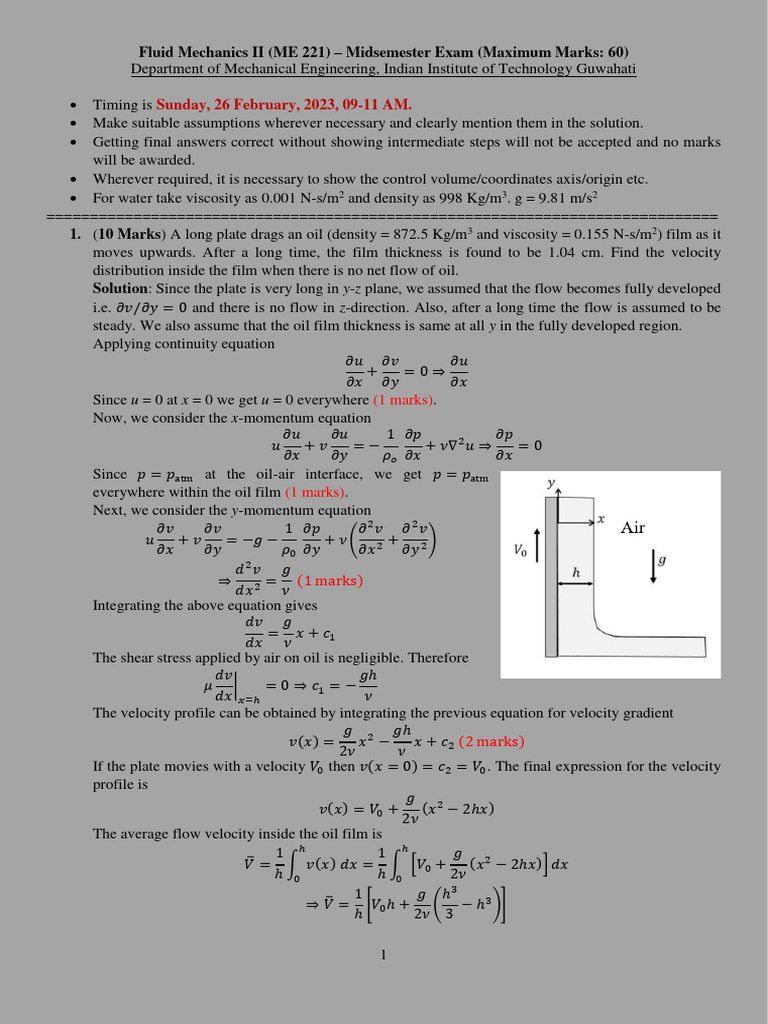Midsem ME221 2023 Solution | PDF | Fluid Dynamics | Boundary Layer