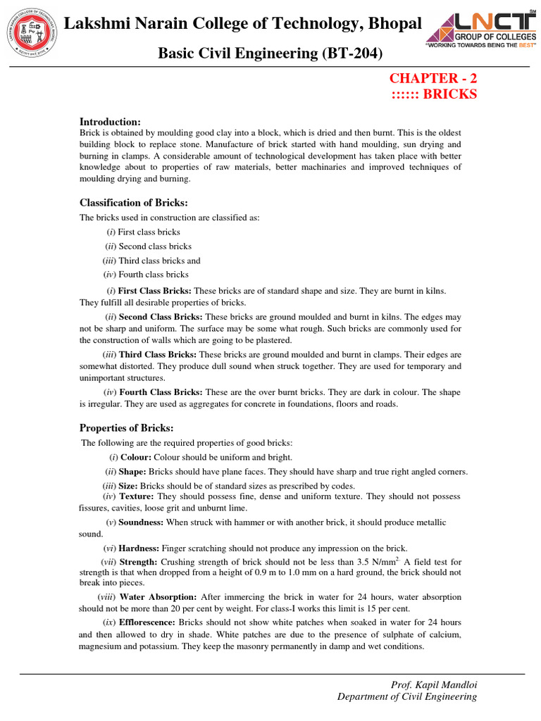 3 I BCE I BT-204 I Bricks I Classification I Properties I Tests I Uses ...